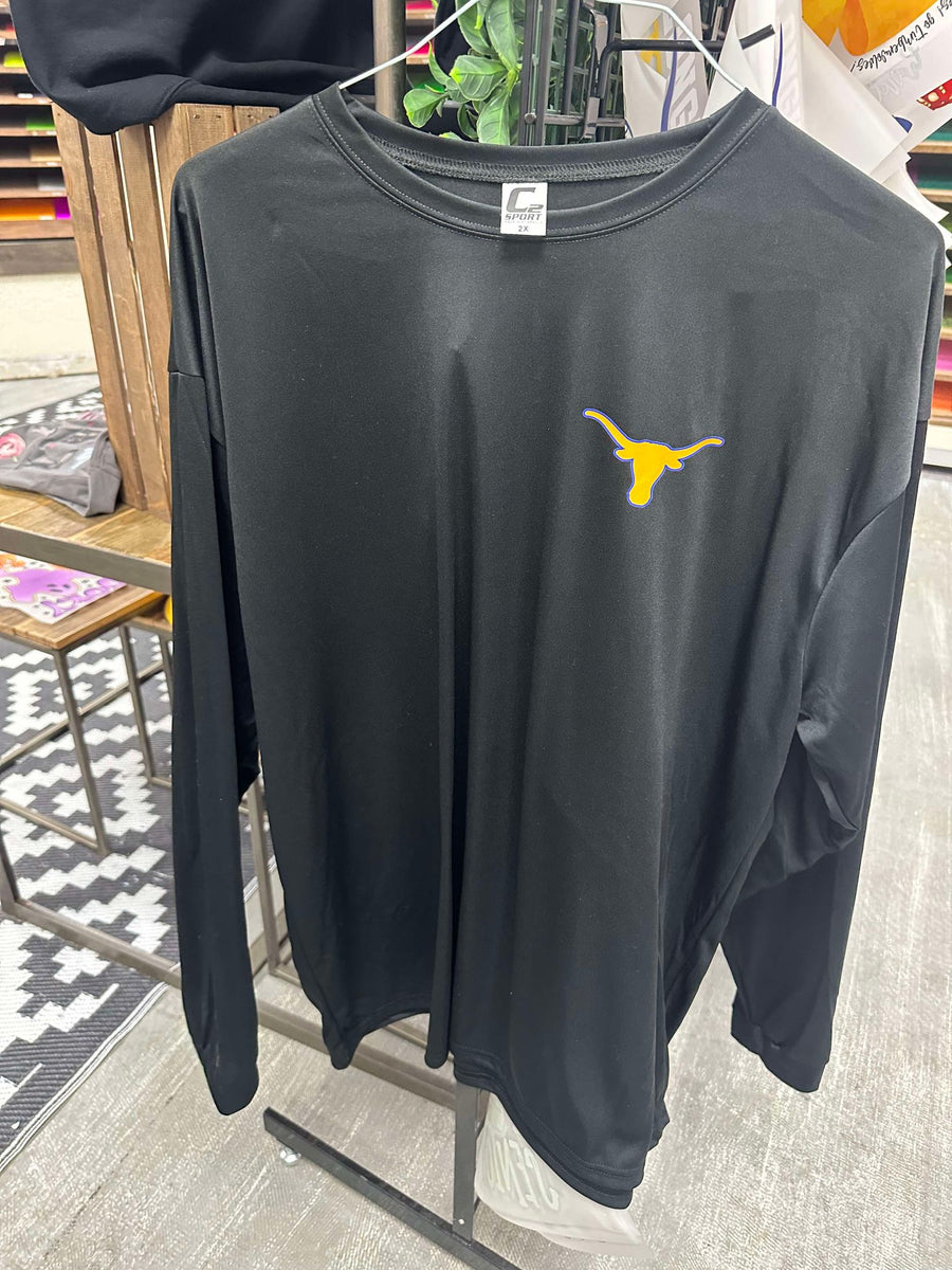 Long Sleeve Black Dri Fit Tee with Longhorn Logo – Small Town Vinyl